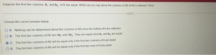 Solved Suppose the first two columns, b1 and b2, of B are | Chegg.com