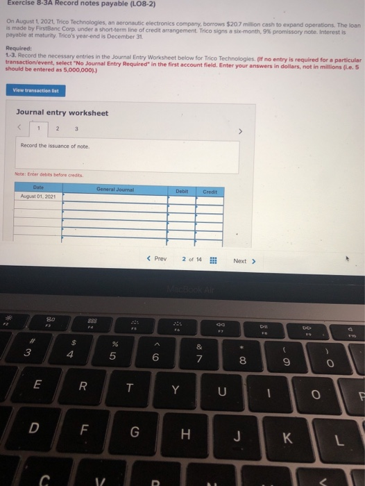 Solved Exercise 8-3A Record notes payable (LO8-2) On August | Chegg.com