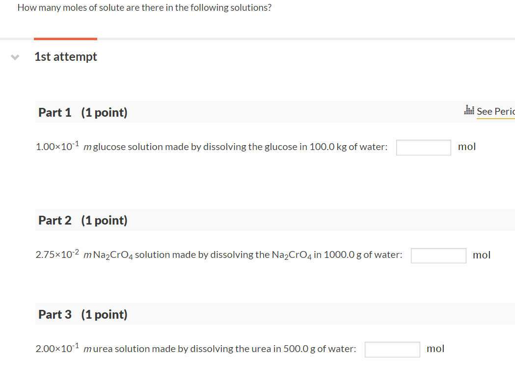 Solved How many moles of solute are there in the following | Chegg.com