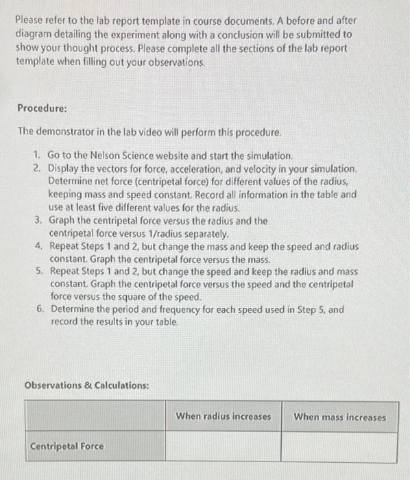 Solved Virtual Lab: Centripetal Force Investigation | Chegg.com