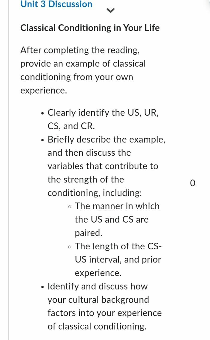 Solved Unit 3 Discussion Classical Conditioning in Your Life | Chegg.com