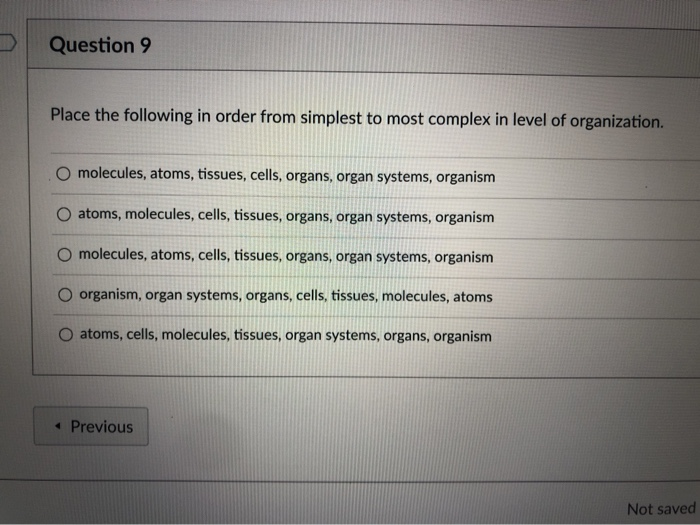 Solved Question 9 Place the following in order from simplest | Chegg.com