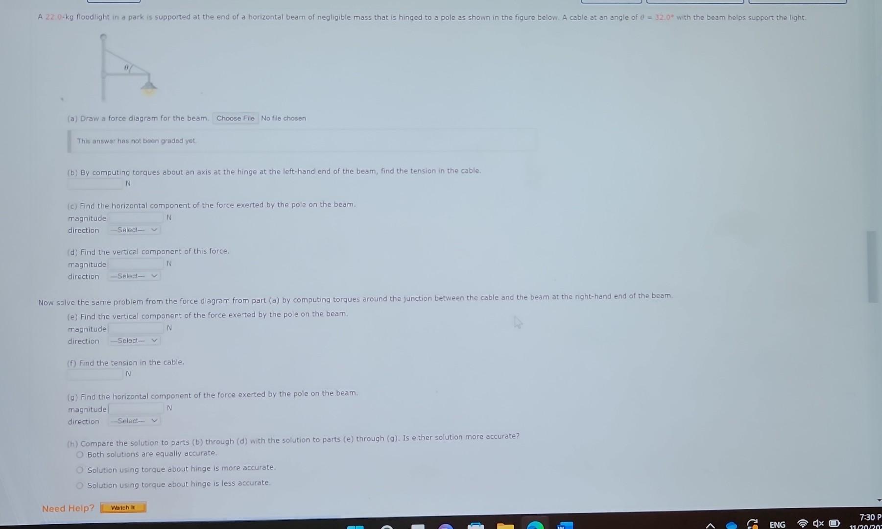 Solved (b) By computing torques about an axis at the hinge | Chegg.com