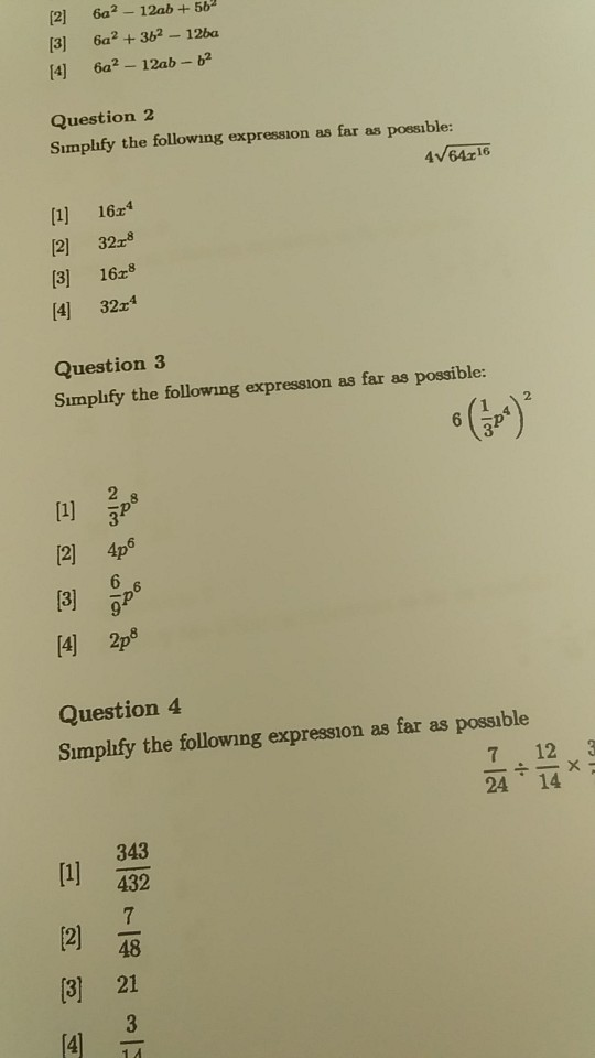 Solved [2] [3] 6a? 12ab +56" 6a? + 362 - 12ba 6a2 - 12ab-b2 | Chegg.com