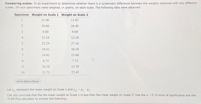 Solved Comparing scales: In an experiment to determine | Chegg.com