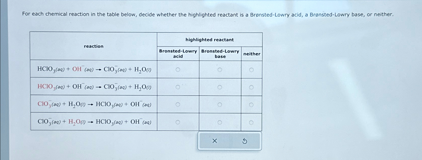Solved For each chemical reaction in the table below, decide | Chegg.com