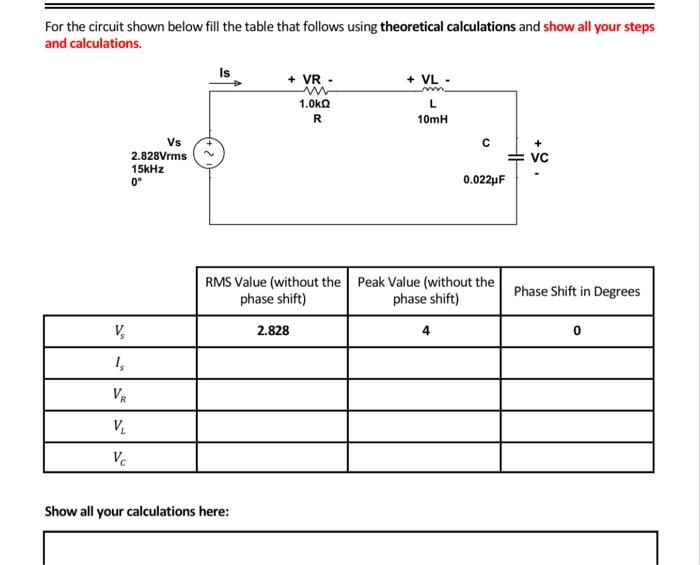 Solved For the circuit shown below fill the table that | Chegg.com
