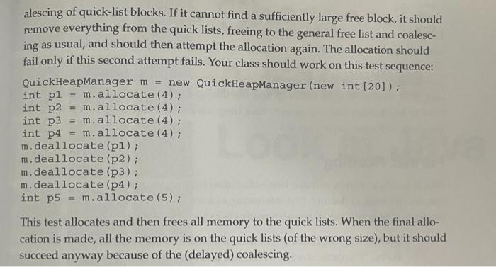 Solved alescing of quick-list blocks. If it cannot find a | Chegg.com