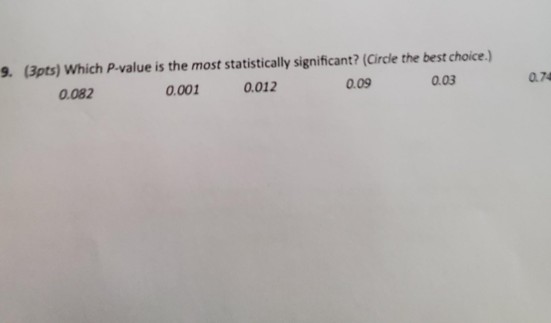 Solved 9. (3pts) Which P-value is the most statistically | Chegg.com