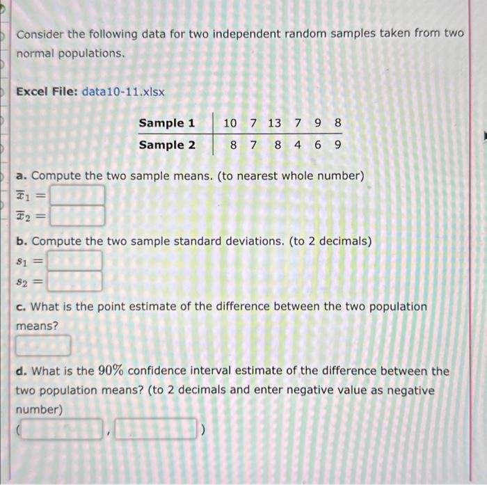 Solved Consider The Following Data For Two Independent