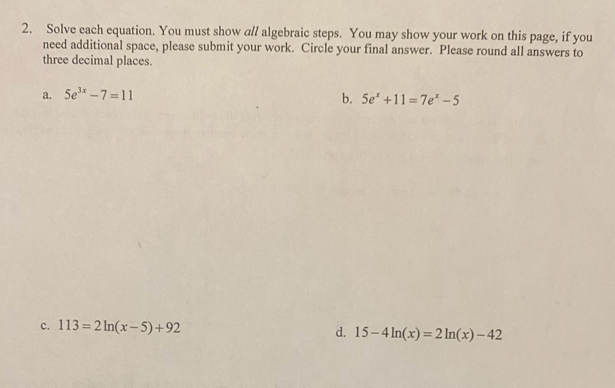 Solved Solve each equation. You must show all algebraic | Chegg.com