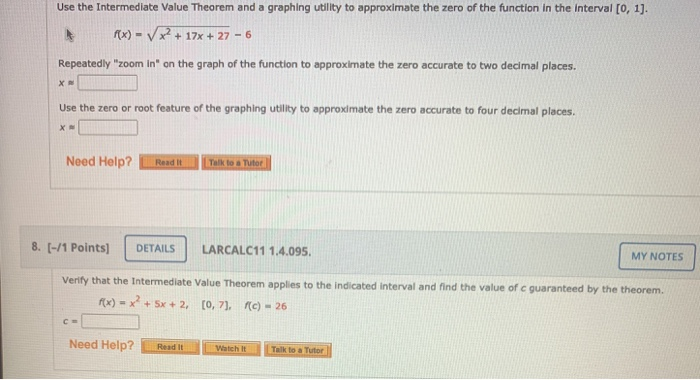 Solved Use the Intermediate Value Theorem and a graphing | Chegg.com