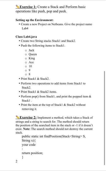 Solved Exercise 1: Create a Stack and Perform basic | Chegg.com
