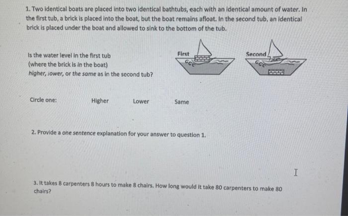 Solved 1. Two identical boats are placed into two identical | Chegg.com
