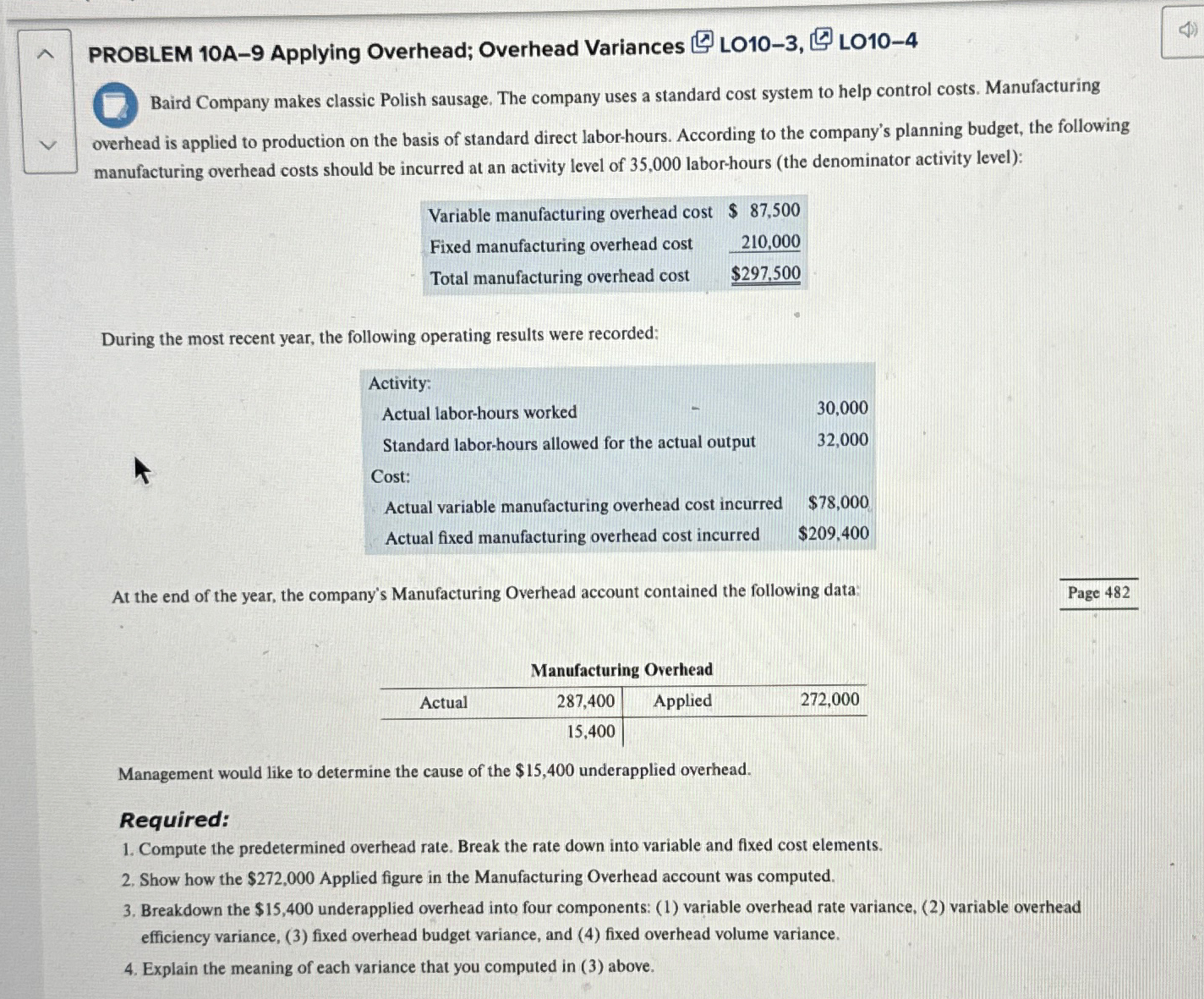 Solved PROBLEM 10A-9 ﻿Applying Overhead; Overhead Variances | Chegg.com