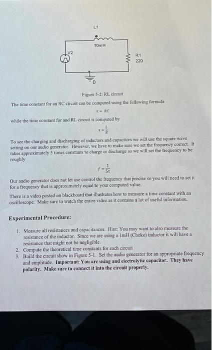 Solved Lab 5: RC and RL Circuits Goals: • Compute the time | Chegg.com