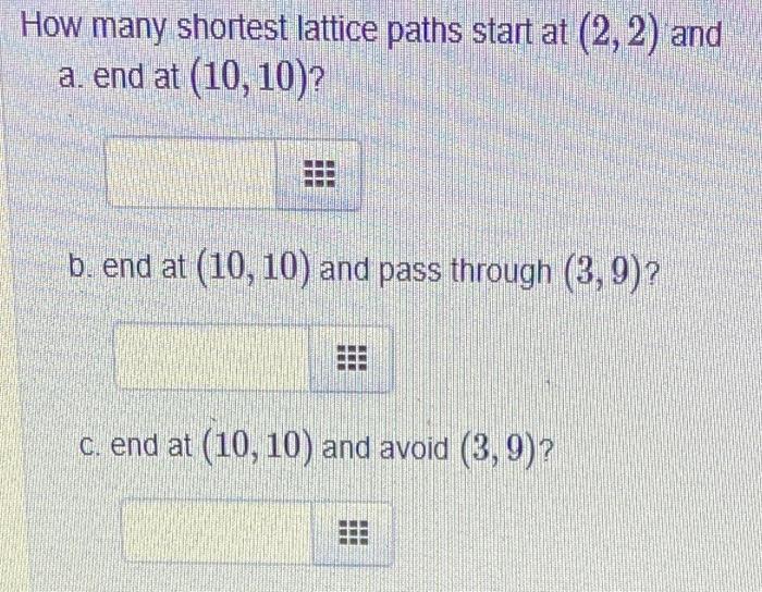 Solved How many shortest lattice paths start at (2, 2) and | Chegg.com