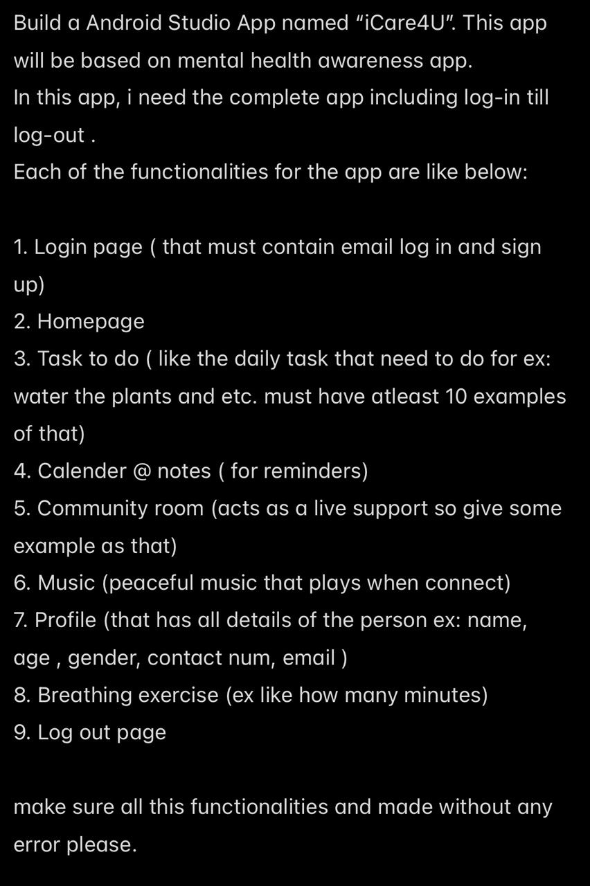 Solved help Build a Android Studio App named "iCare4U". | Chegg.com