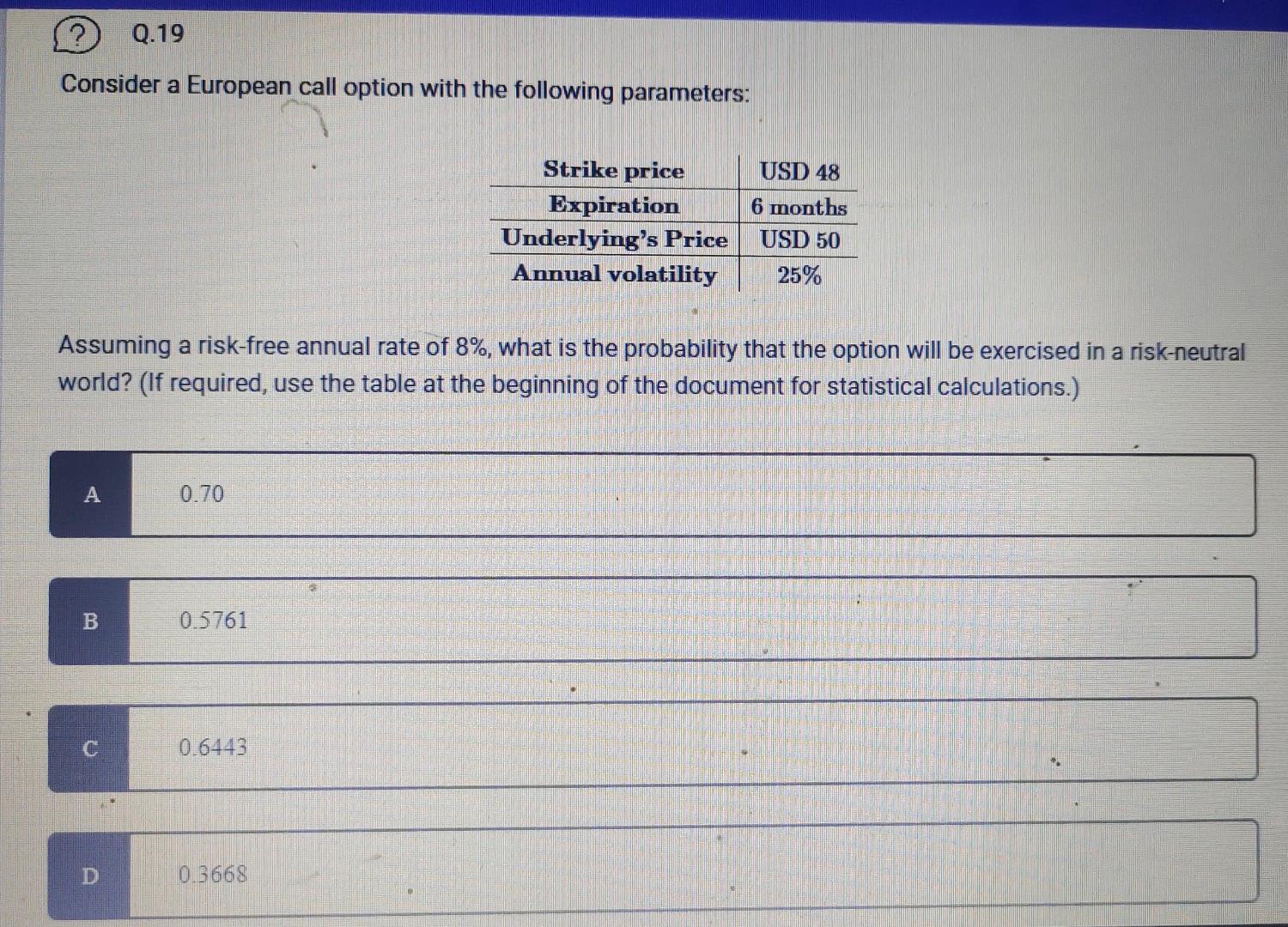 Consider a European call option with the following | Chegg.com