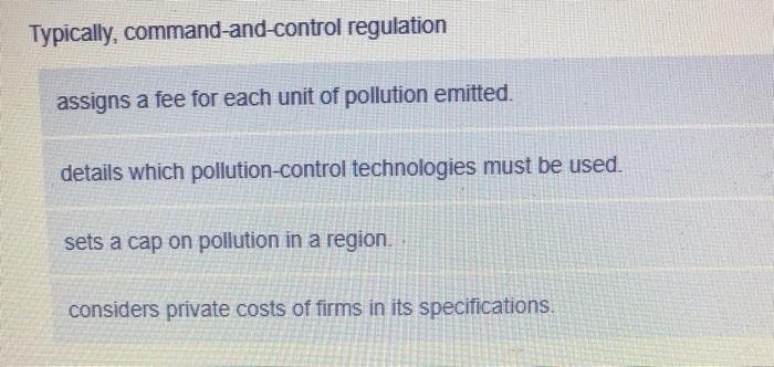 Solved Typically, command-and-control regulation assigns a | Chegg.com