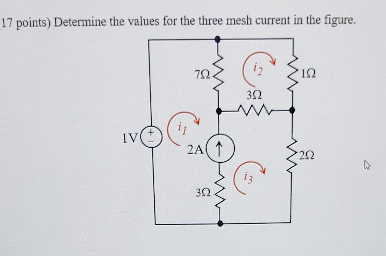 Solved 17 points) Determine the values for the three mesh | Chegg.com
