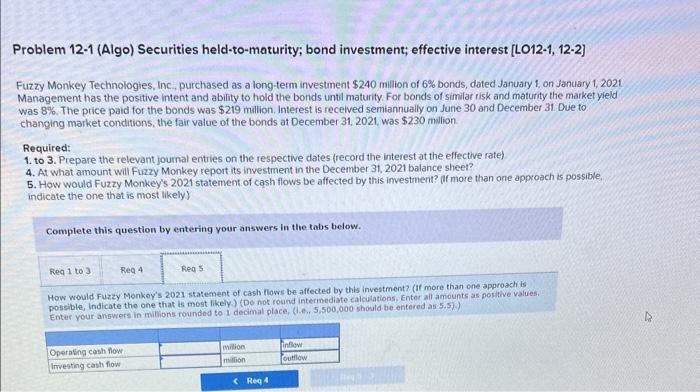 Solved Problem 12-1 (Algo) Securities held-to-maturity; bond | Chegg.com