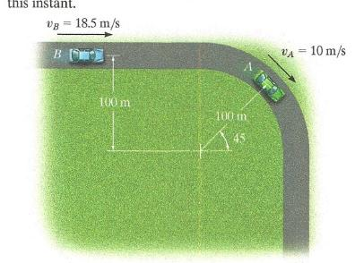 Solved At the instant shown, the car at A is traveling at10 | Chegg.com
