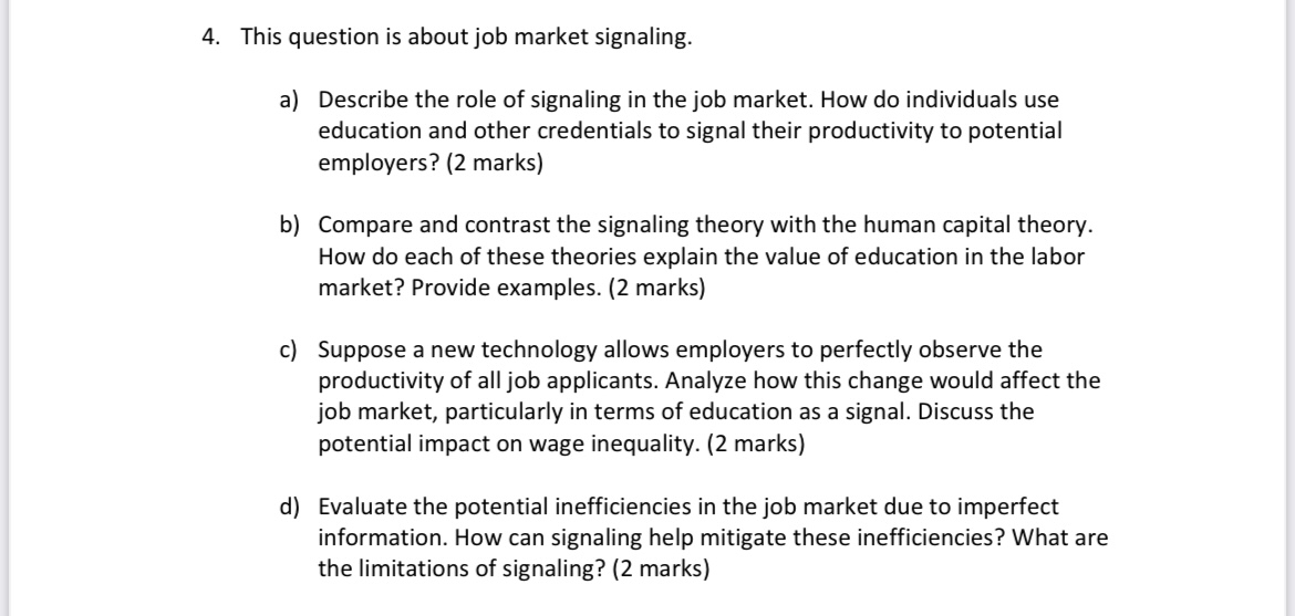 Solved This question is about job market signaling.a) | Chegg.com