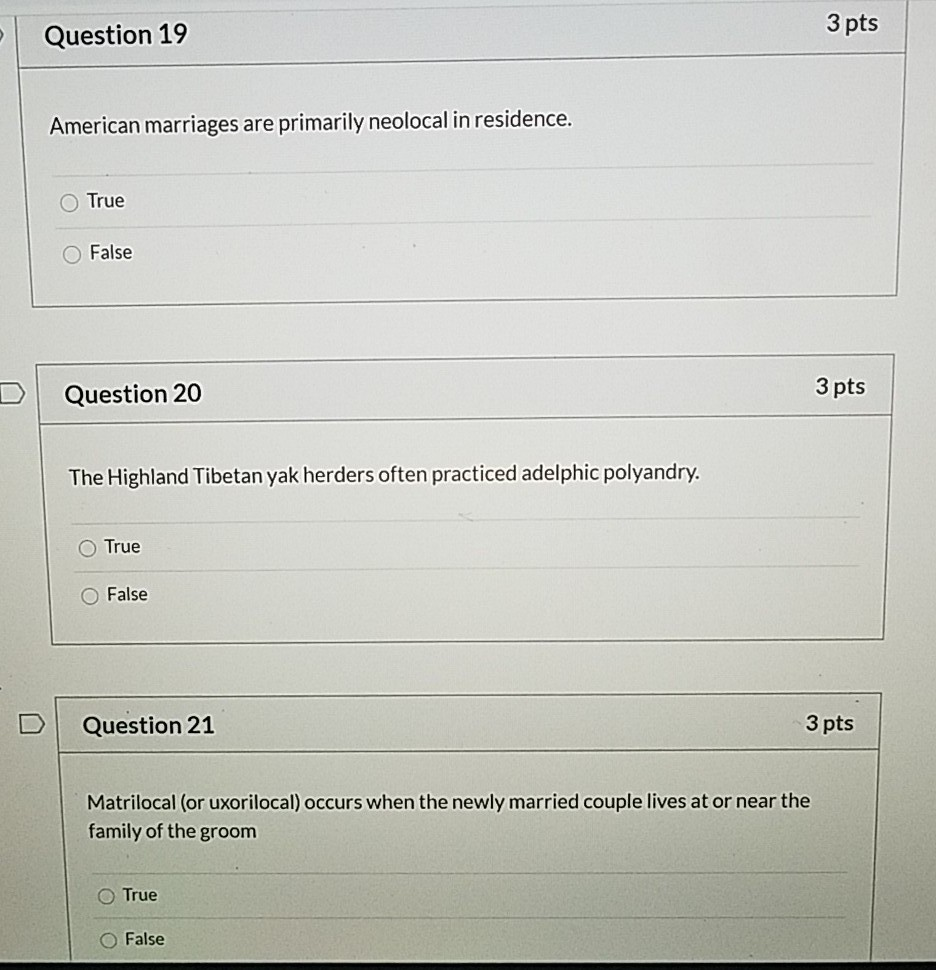 Question 19 3 pts American marriages are primarily | Chegg.com