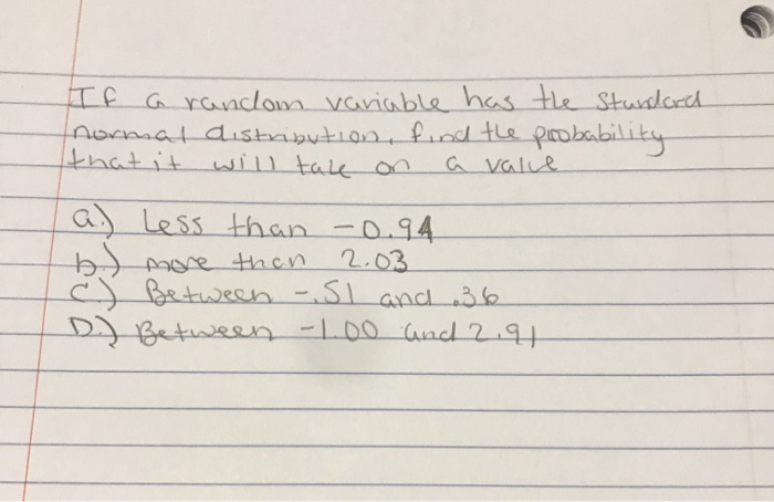 Solved If a random variable has the standard normal | Chegg.com