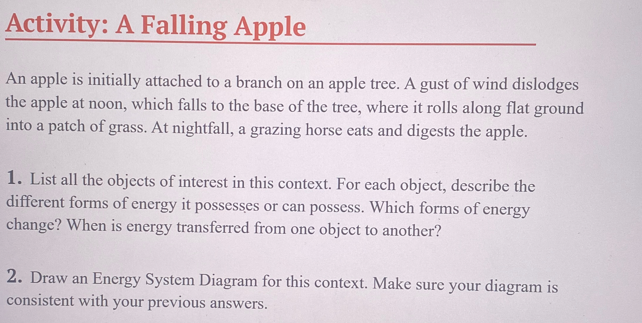 Solved Activity: A Falling AppleAn apple is initially | Chegg.com