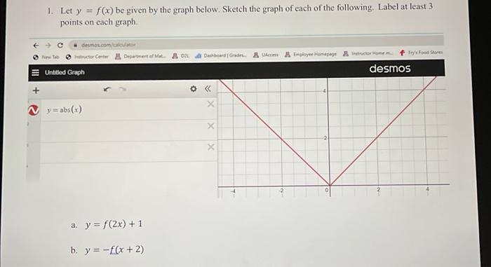 Solved ← 1. Let y = f(x) be given by the graph below. Sketch | Chegg.com