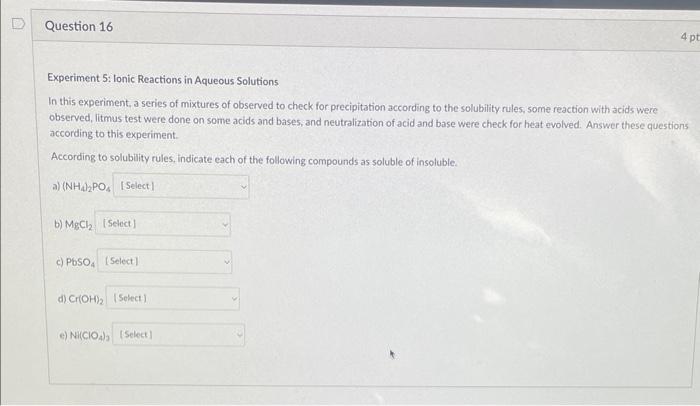 Solved Experiment 5: Ionic Reactions in Aqueous Solutions In | Chegg.com