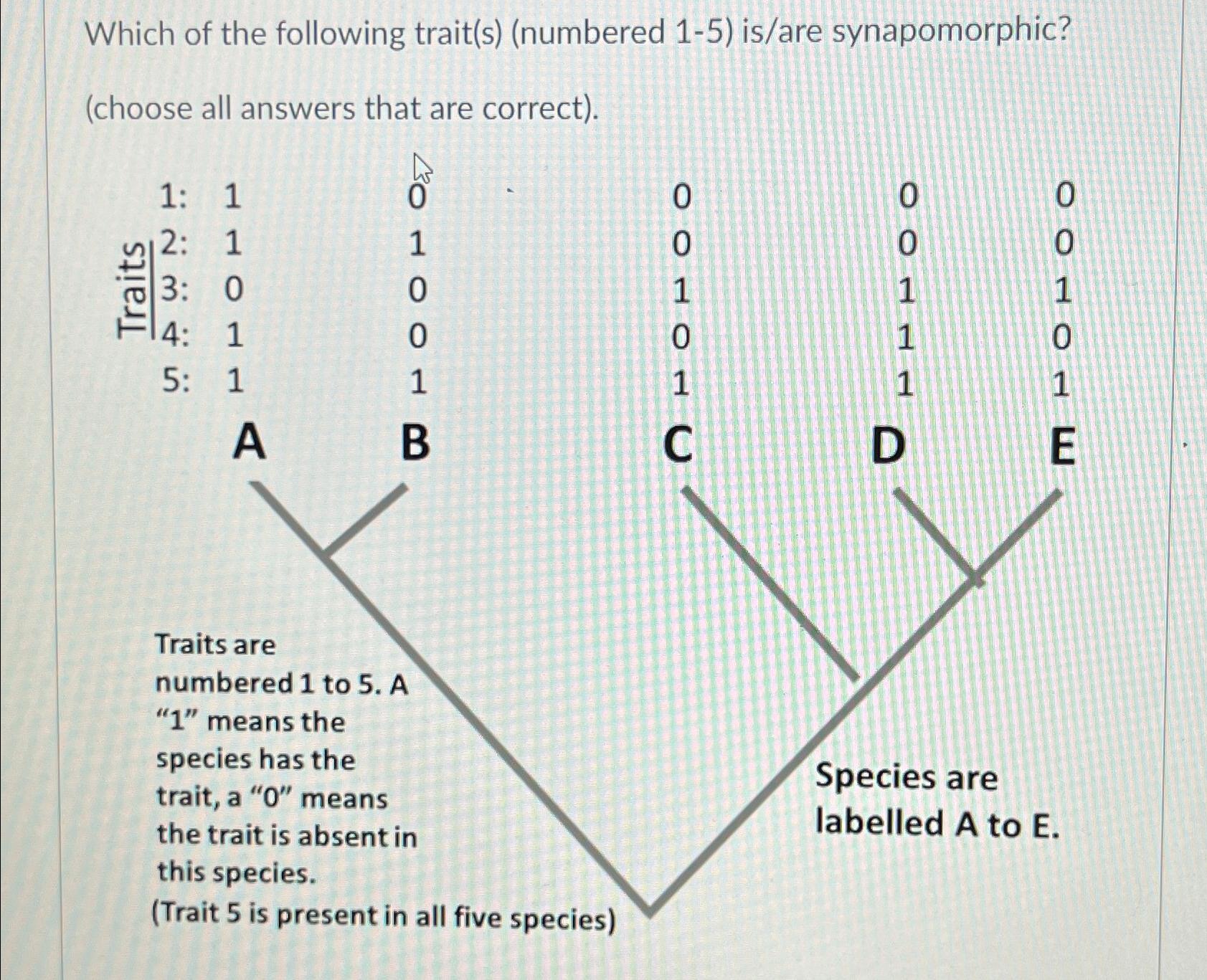 Solved Which of the following trait(s) (numbered 1-5) | Chegg.com