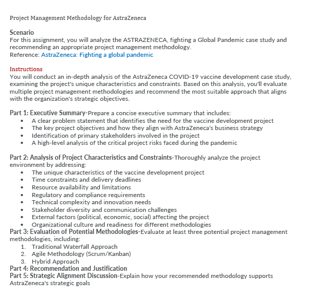 Solved Project Management Methodology for | Chegg.com