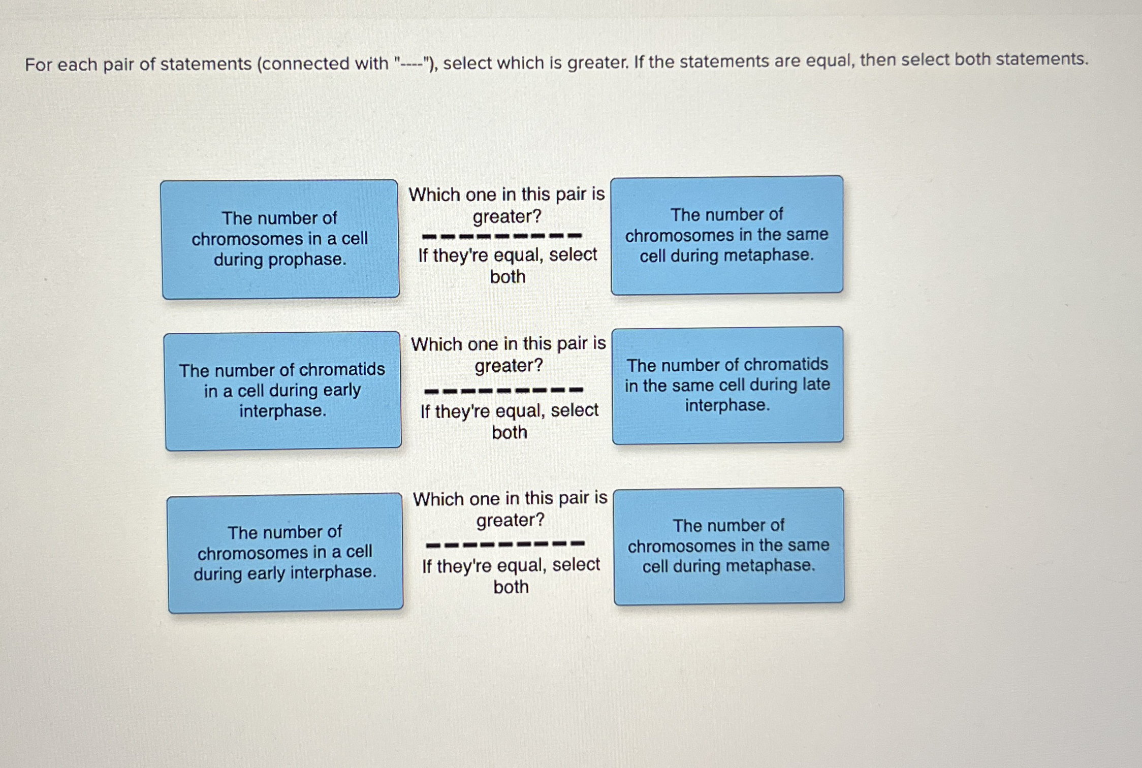 Solved For each pair of statements (connected with "---"), | Chegg.com