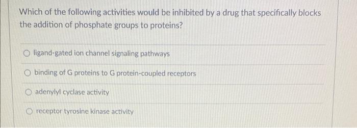 Solved Which of the following activities would be inhibited | Chegg.com
