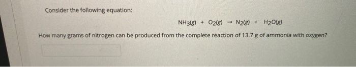 Solved Consider the following equation: NH3(g) + O2(g) + | Chegg.com
