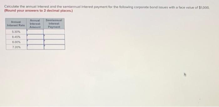 Solved Calculate the annual interest and the semiannual | Chegg.com