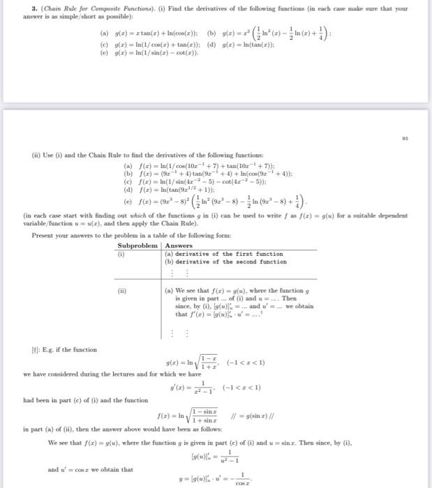 Solved 3. (Chain Rule for Componite Functions). (i) Find the | Chegg.com
