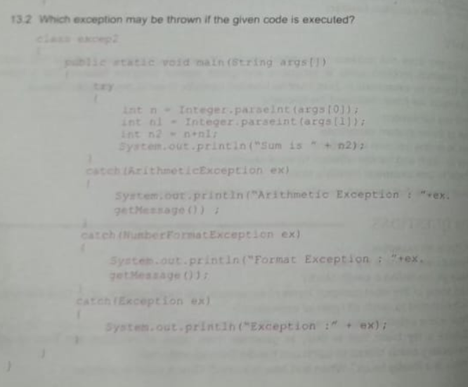 Solved 13.2 ﻿Which exception may be thrown if the given code | Chegg.com
