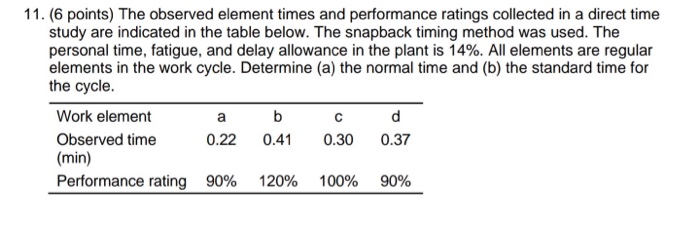 Solved 11. (6 points) The observed element times and | Chegg.com