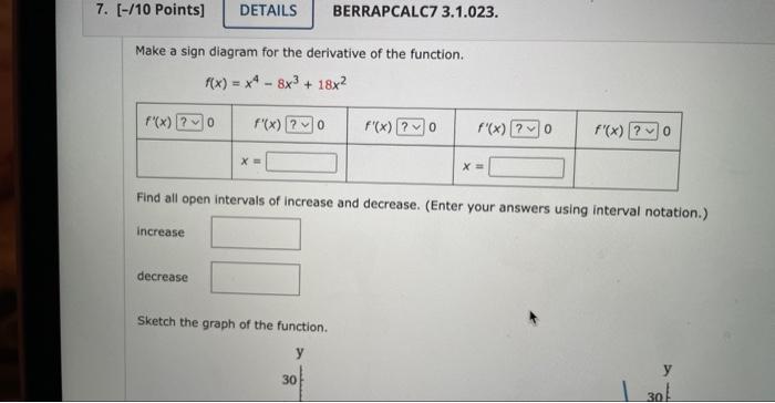 Solved Make a sign diagram for the derivative of the | Chegg.com