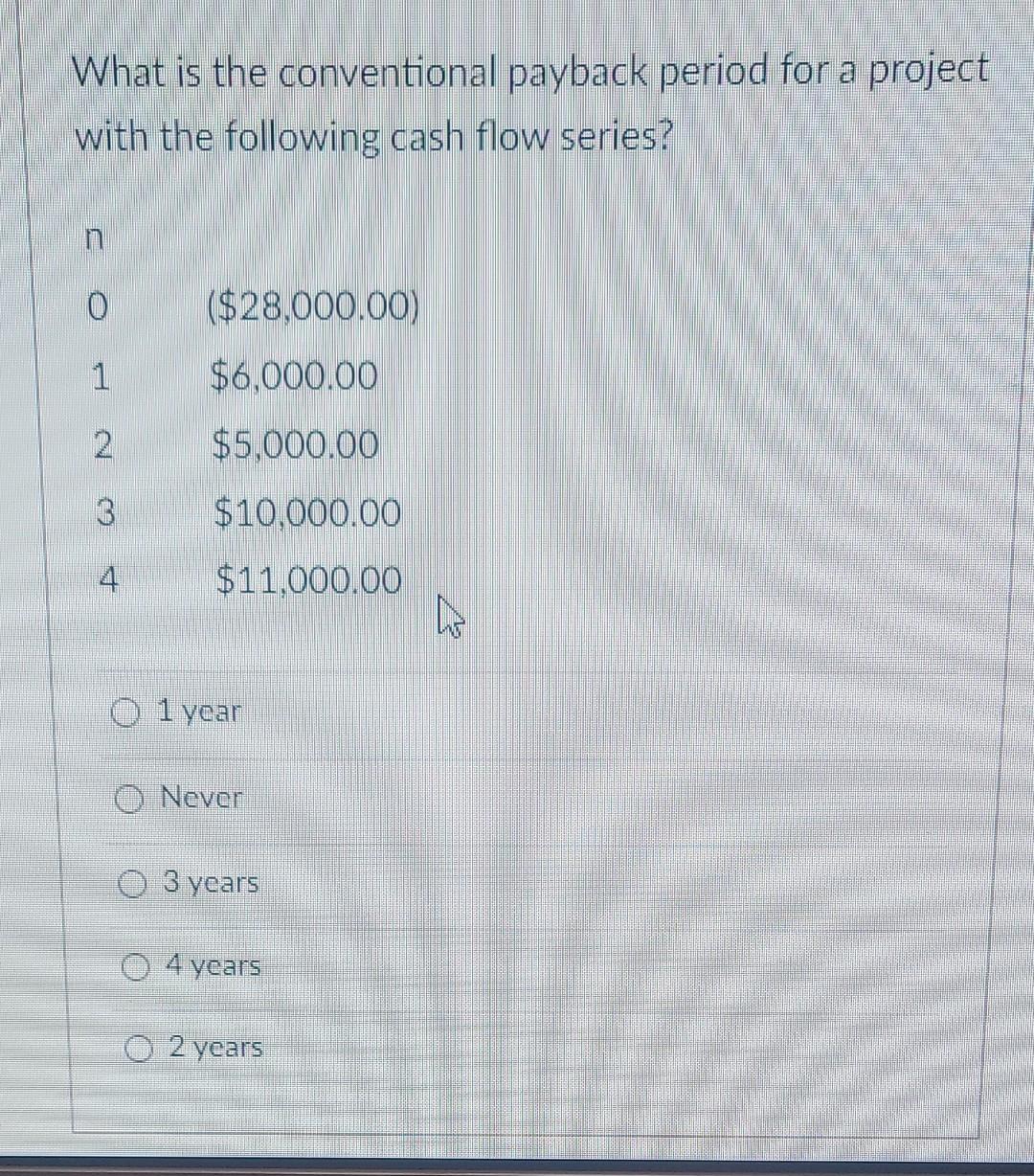 Solved What is the conventional payback period for a project | Chegg.com