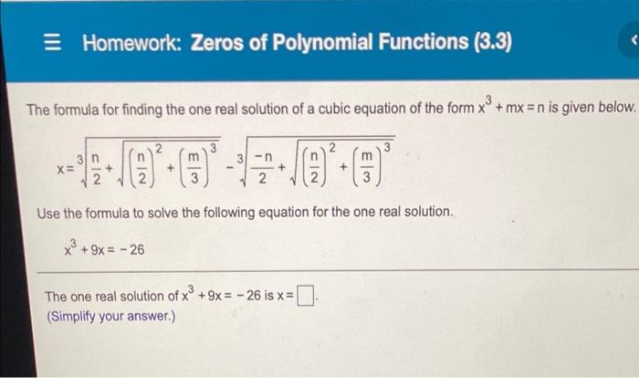 Solved Homework: Zeros of Polynomial Functions (3.3) The | Chegg.com