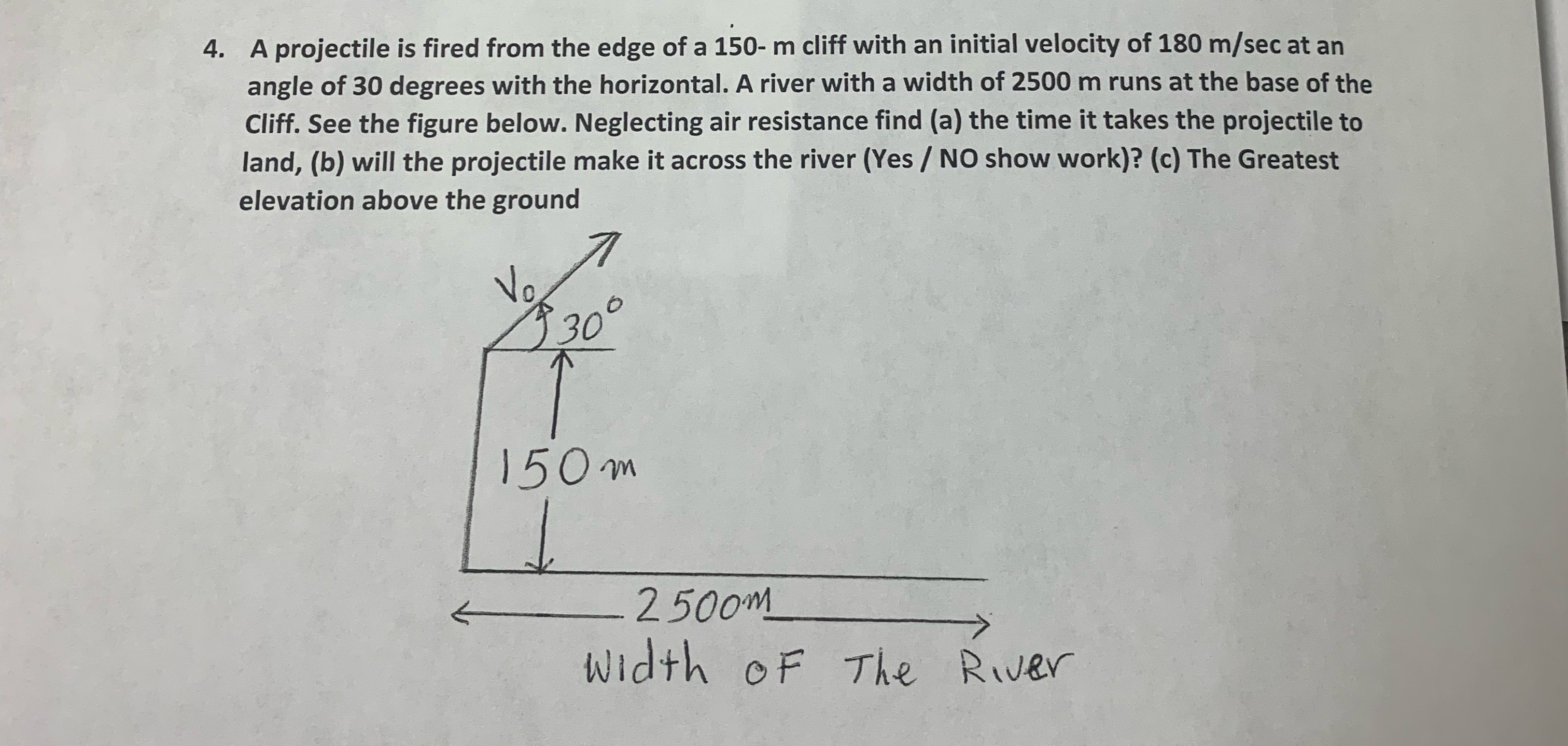 Solved A projectile is fired from the edge of a 150-m ﻿cliff | Chegg.com