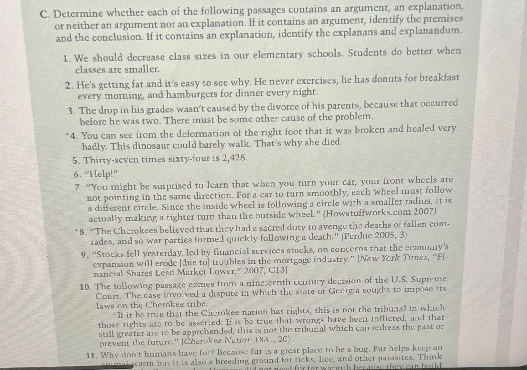 Solved C. ﻿Determine whether each of the following passages | Chegg.com