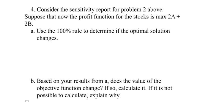 2. Below is a sensitivity analysis for a problem you | Chegg.com