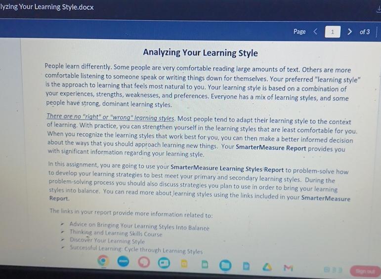 Solved Zlyzing Your Learning Style.docxPage1of 3Analyzing | Chegg.com