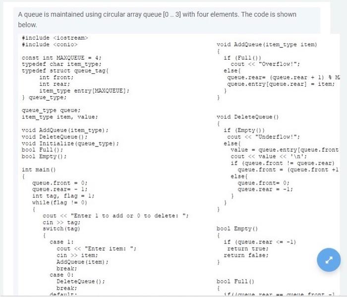 Solved A queue is maintained using circular array queue | Chegg.com